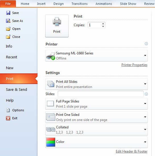 Printing Options in PowerPoint