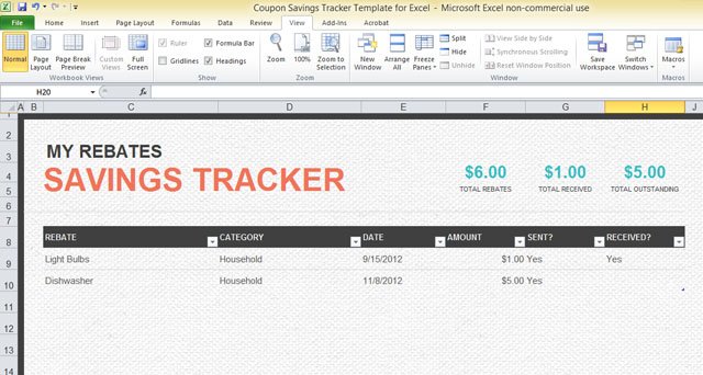 Coupon Savings Tracker Template for Excel