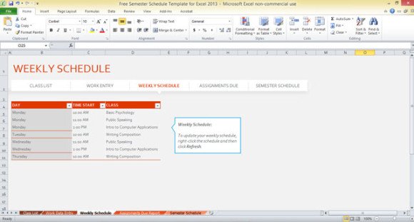 Free Semester Schedule Template for Excel