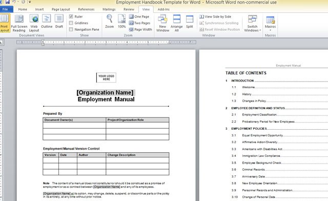 Employment Handbook Template For Word