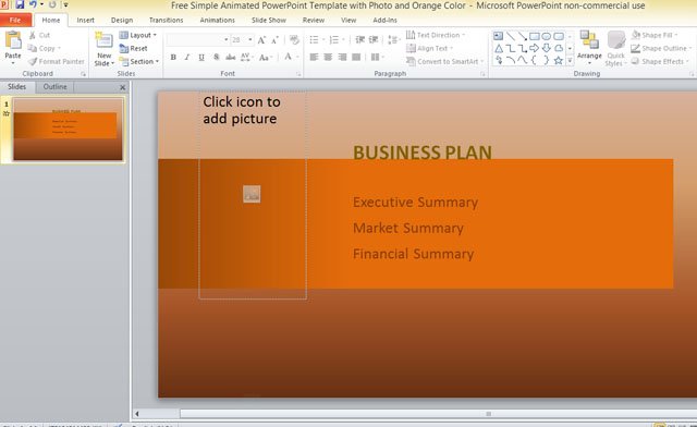 Free Simple Animated PowerPoint Template With Photo And Orange Color