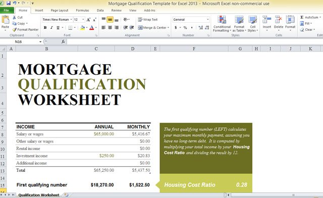Mortgage Qualification Template For Excel 2013