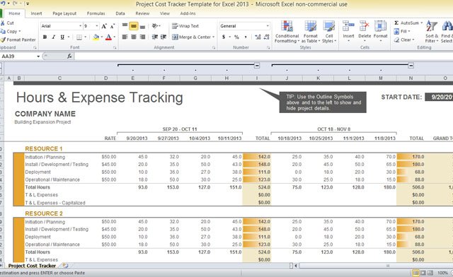 Project Cost Tracker Template For Excel 2013