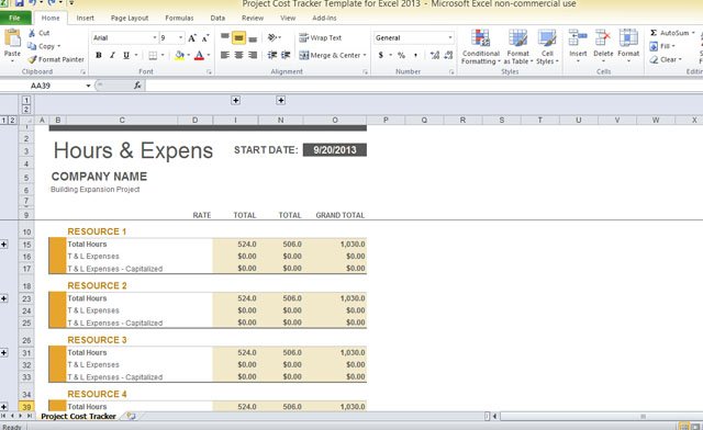 Project Cost Tracker Template For Excel 2013