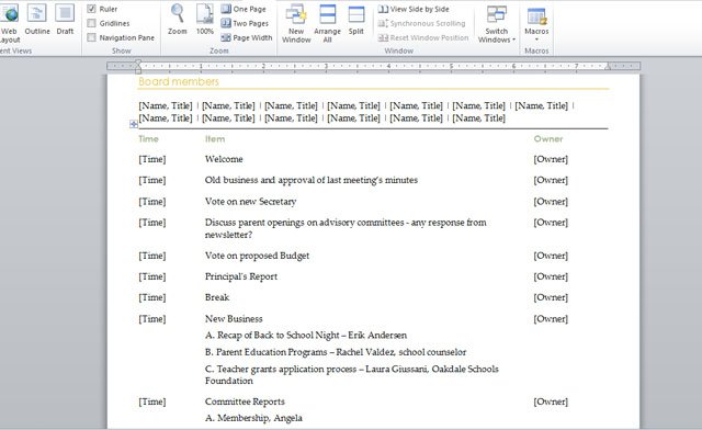 School PTA Meeting Agenda Template For Word