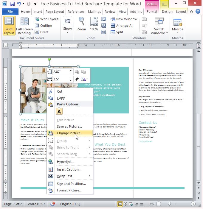 Free Business Tri-Fold Brochure Template For Word