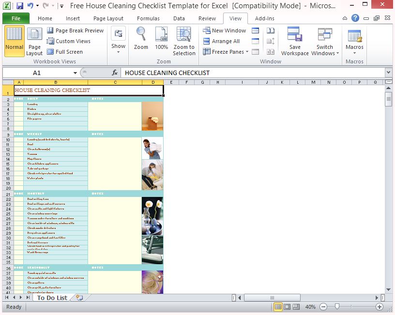 Free House Cleaning Checklist Template For Excel