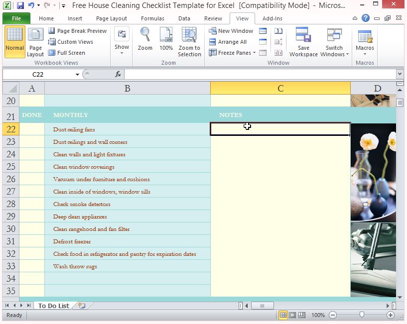 Free House Cleaning Checklist Template For Excel