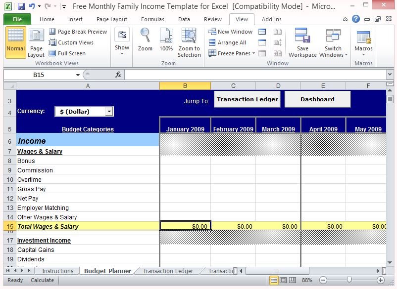 Free Monthly Family Income Template For Excel