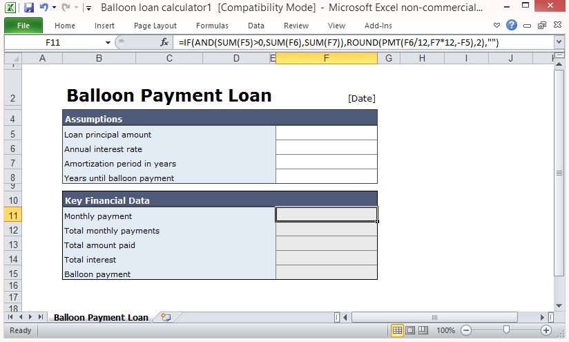 Free Balloon Payment Excel Template