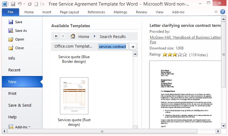 Free Service Agreement Template For Word