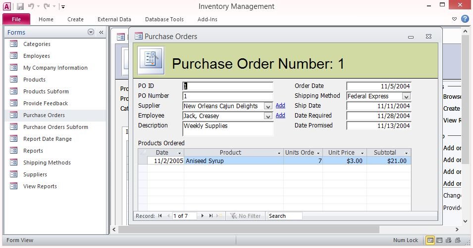 Free Inventory Control Forms Template For Microsoft Access