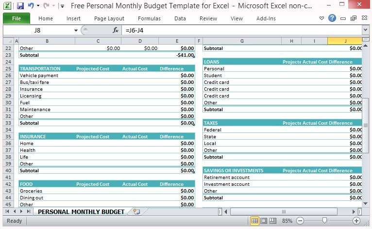 Free Personal Monthly Budget Template For Excel