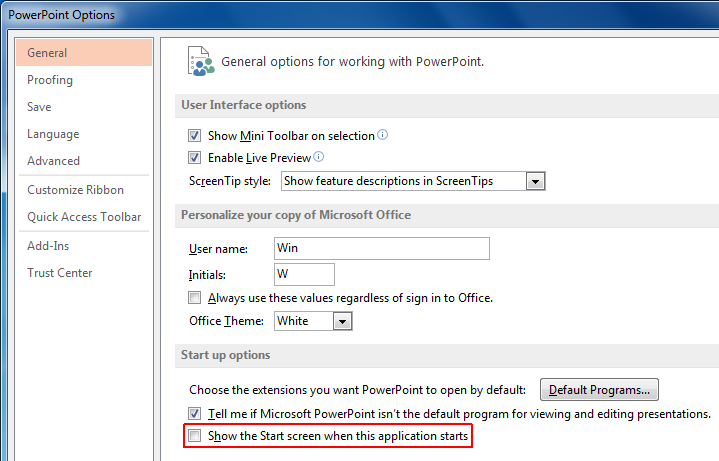 How To Disable MS Office 2013 Start Screen