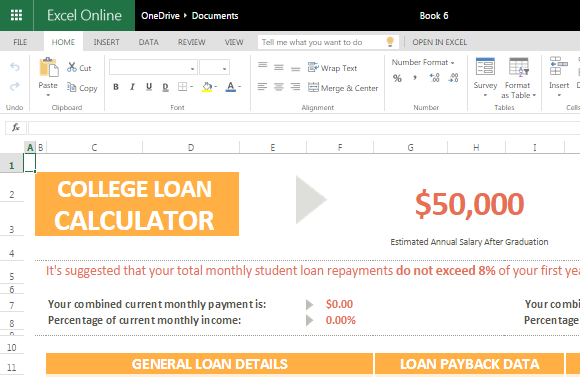 College Loan Calculator for Excel