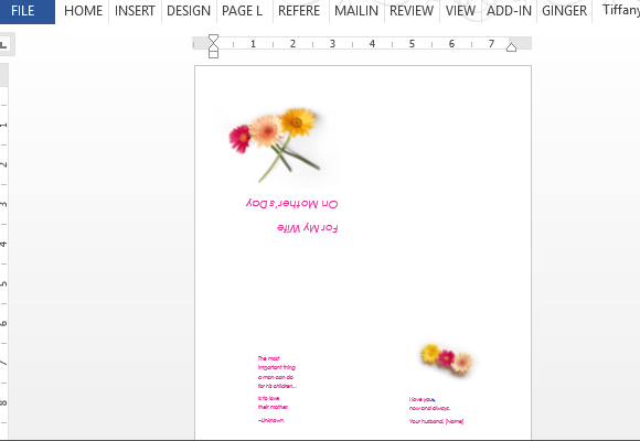 Mother's Day Card for Wife Template For Word