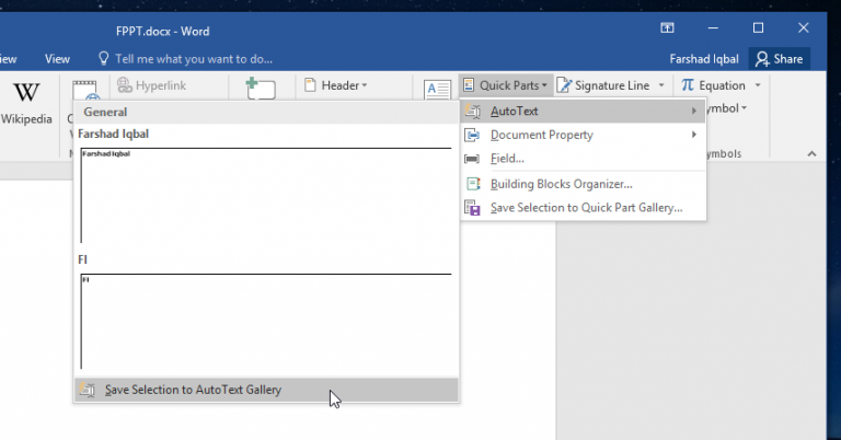 How To Insert Custom Quick Parts in Word