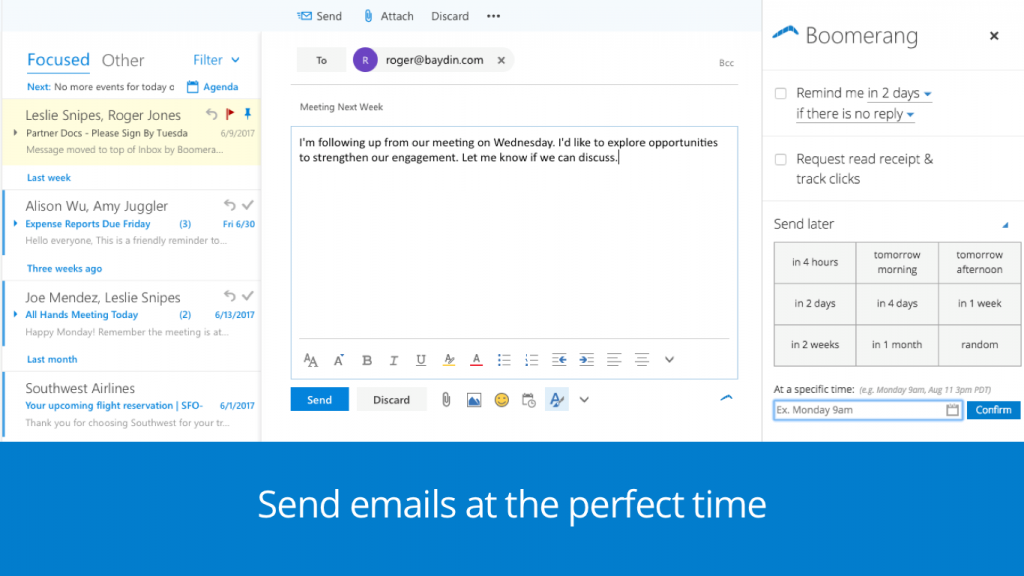 Schedule Emails to Send Later in Outlook with Boomerang