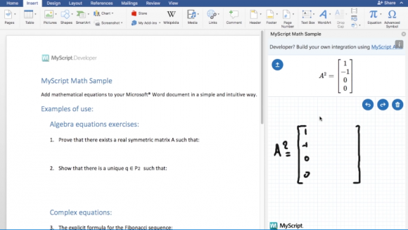 Integrate Math Equations in Word with MyScript Math Sample