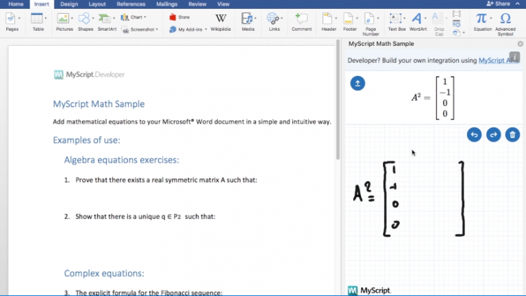 Integrate Math Equations in Word with MyScript Math Sample