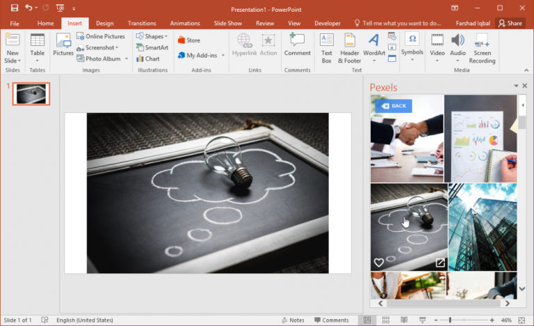 Free Stock Photos for PowerPoint Presentations with Pexels Add-in