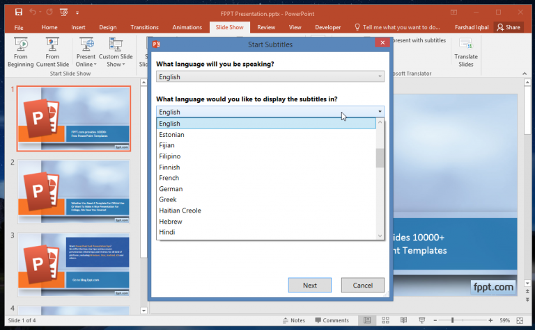 Display Translated Subtitles in PowerPoint With Presentation Translator