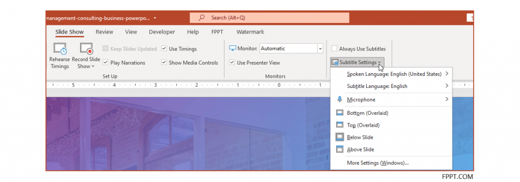 Display Translated Subtitles in PowerPoint With Presentation Translator