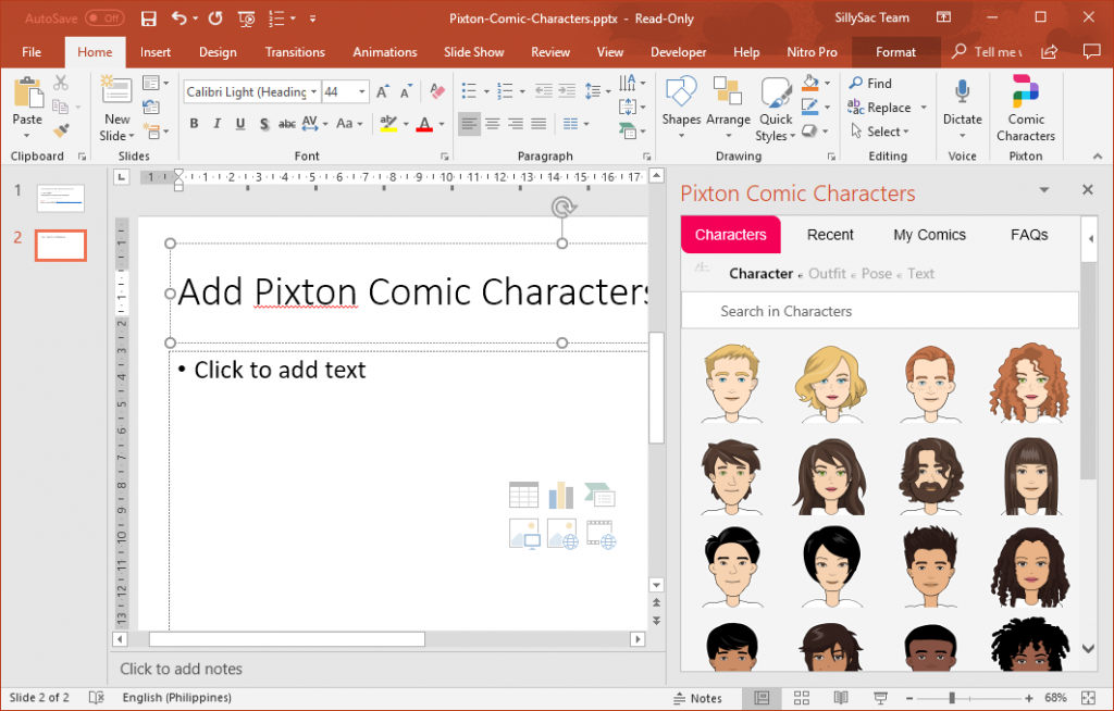 Add Comic Characters to PowerPoint with Pixton Comic Characters