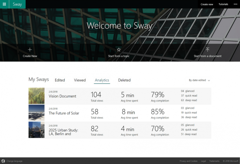 Analyze Engagements using Sway Analytics for your Sway Presentations
