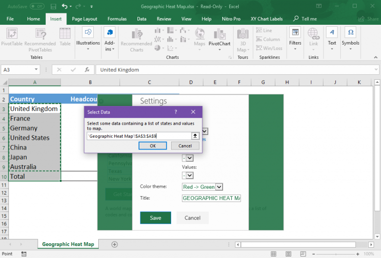 Visualize Data Across Geographic Location in Excel