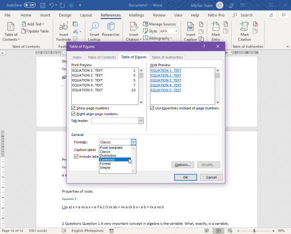 How to Make a Table of Equations in Word