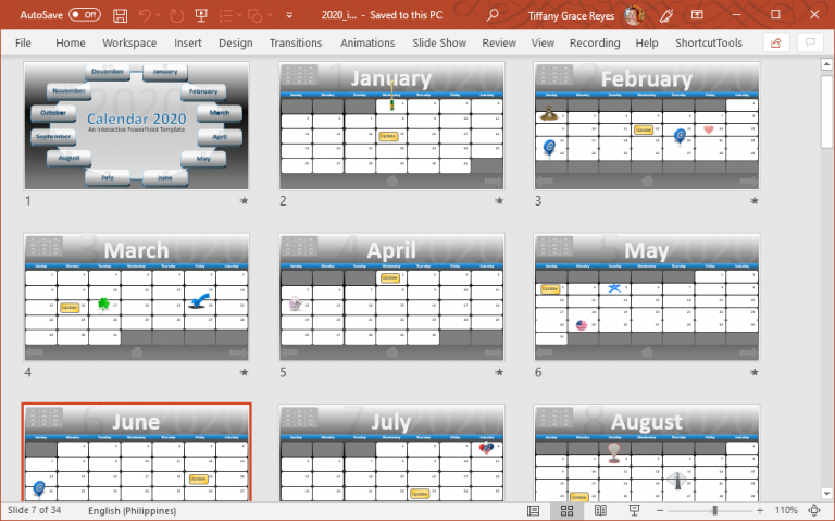 Interactive Calendar PowerPoint Template & Slide Template