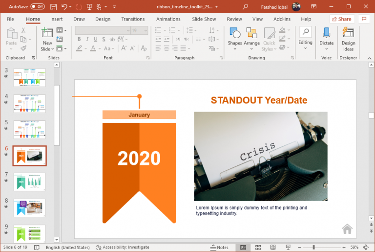 Ribbons Interactive Timeline Template for PowerPoint