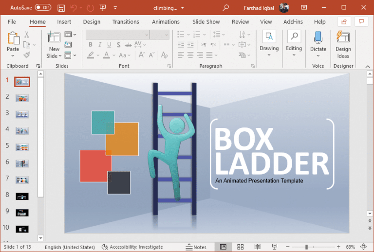 Animated Climbing Box Ladder Template for PowerPoint