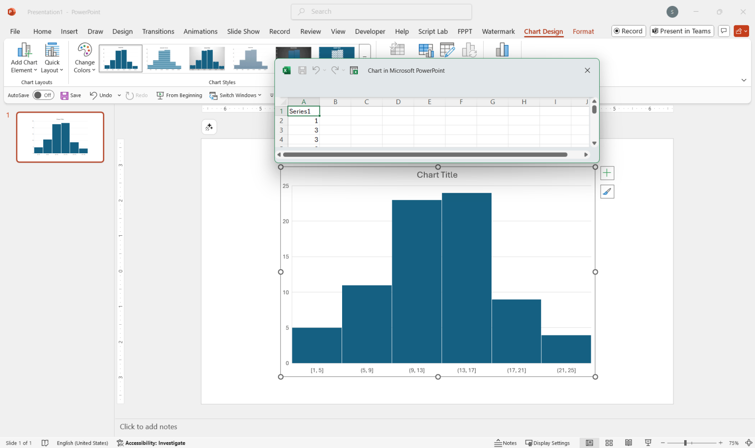 How to Make Histograms in PowerPoint using Excel Charts