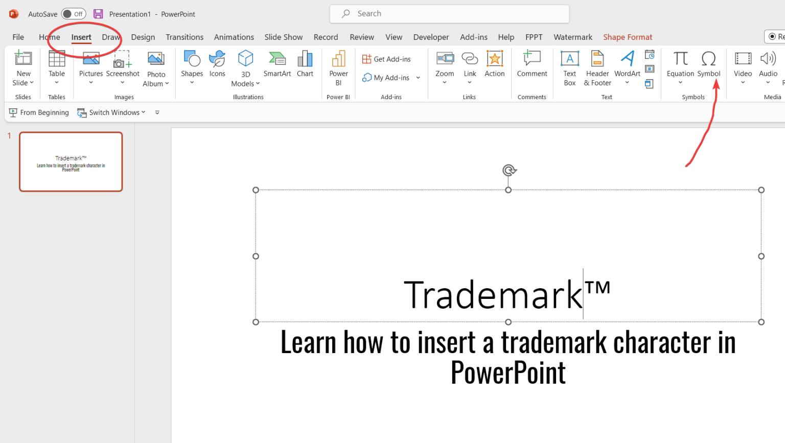 How to Insert a Trademark Character in PowerPoint