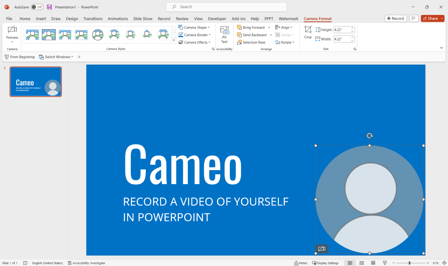 How to Record a Video of Yourself in a PowerPoint Presentation using Cameo
