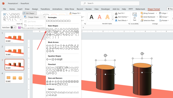 Drawing a Simple 3D Chart in PowerPoint using Shapes