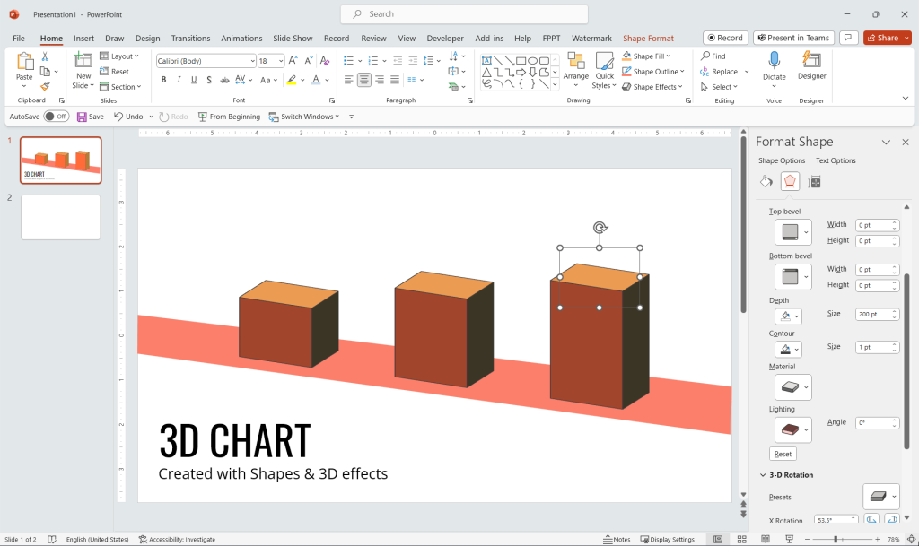 Drawing a Simple 3D Chart in PowerPoint using Shapes