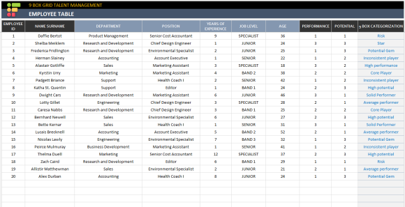 9 Box Grid Talent Management Template for Excel