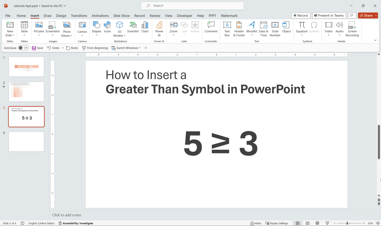 How to Insert a Greater Than Symbol in PowerPoint